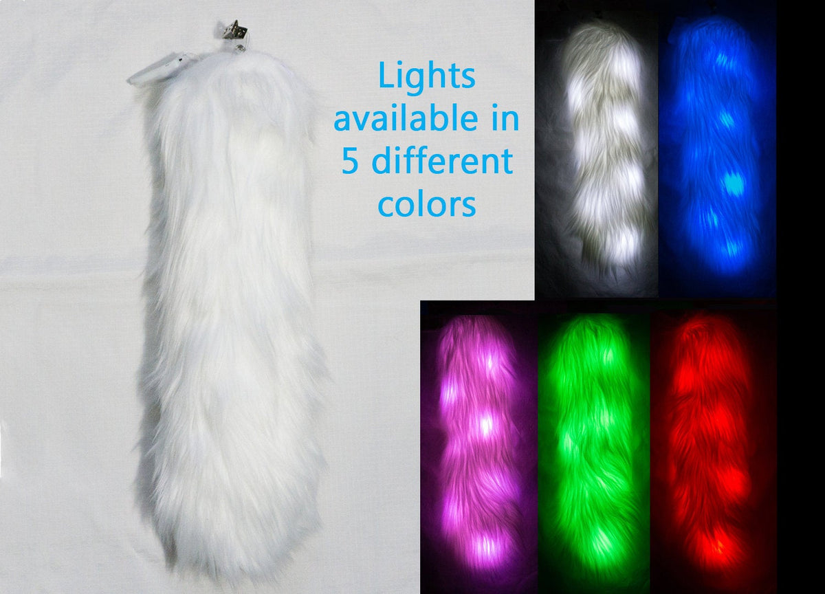 White Light Up Rave Costume Animal Fox Tail With White, Red, Green, Bl ...